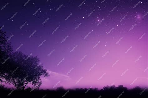 A Purple Sky With A Tree And A Purple Sky With The Stars In The