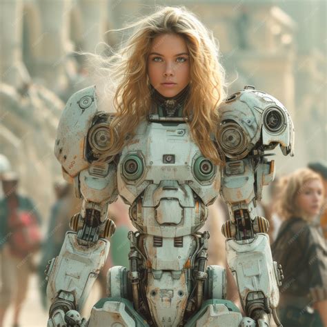 Premium Photo Female Cyborg Robot Girl In Exoskeleton Glossy Shiny Armor Cyberpunk Woman Of