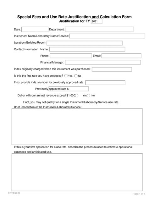 Fillable Online Special Fees And Use Rate Justification And Calculation