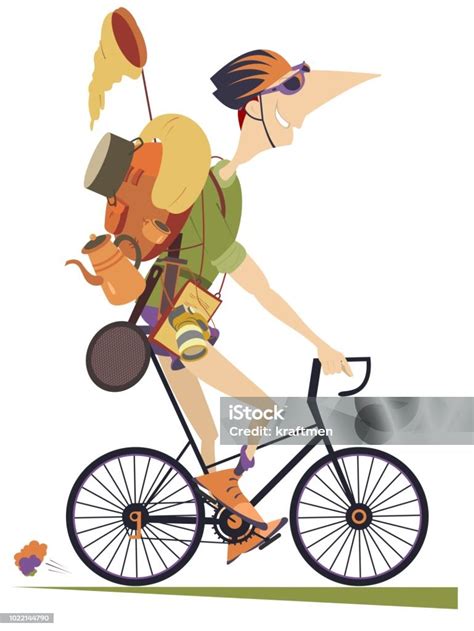 여행자 남자 타기 절연 자전거 일러스트 하이킹에 대한 스톡 벡터 아트 및 기타 이미지 하이킹 일러스트레이션 자전거 타기 Istock