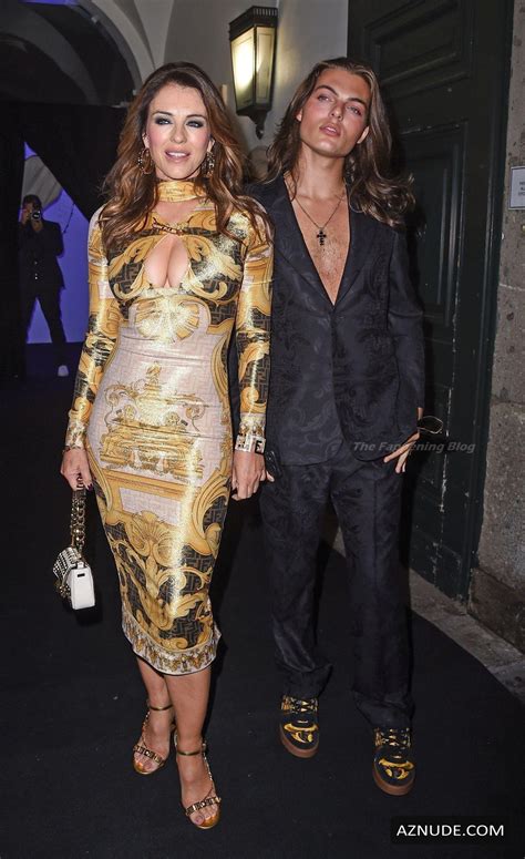 Elizabeth Hurley Sexy Flaunts Her Cleavage In Milan Aznude
