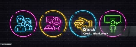 커플 빌드 및 자원 봉사 최소 라인 아이콘 웹 응용 프로그램의 경우 인쇄 네온 레이저 3d 조명 벡터 기포에 대한 스톡 벡터 아트 및 기타 이미지 Istock