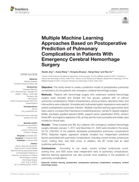 Pdf Multiple Machine Learning Approaches Based On Postoperative