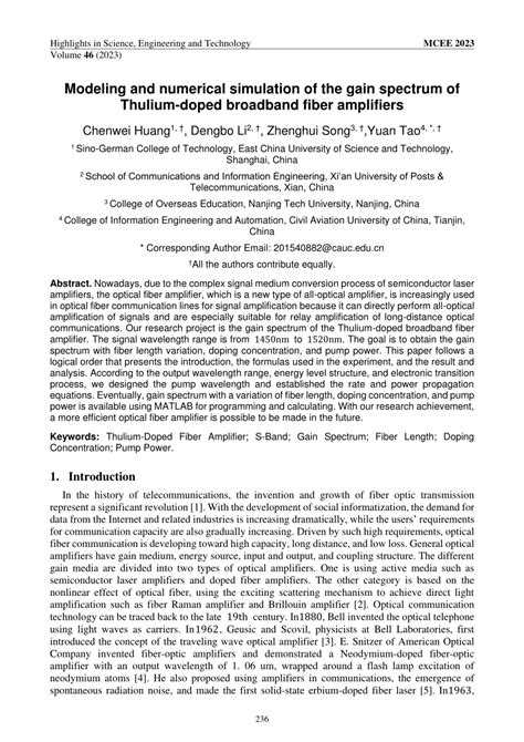 Pdf Modeling And Numerical Simulation Of The Gain Spectrum Of Thulium