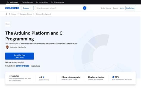 Avis Formations La Plateforme Arduino Et La Programmation En C Coursera Learnthings