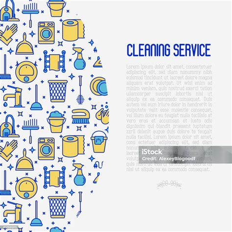 얇은 선 아이콘으로 청소 서비스 개념 철 세탁기 로봇 청소기 브러시 및 가계에 대 한 다른 액세서리 배너 웹 페이지 인쇄 매체에