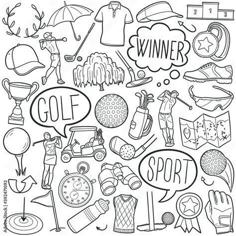 Golf Doodle Icon Set Sports Tools Vector Illustration Collection