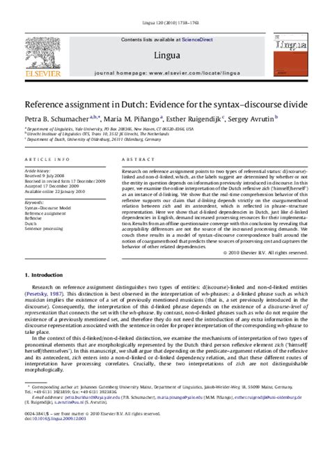 pdf reference assignment in dutch evidence for the syntax discourse