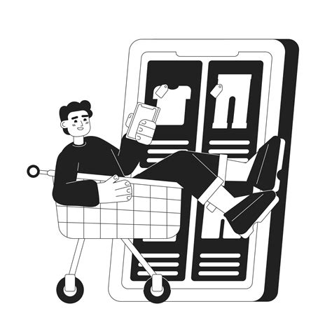 Online Shopper Purchasing Fashion Apparel Monochrome Concept Vector