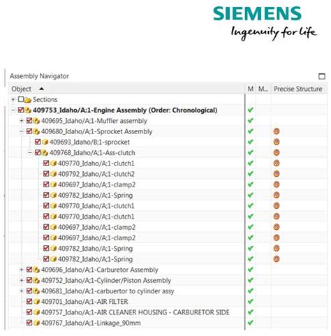 precise structure column in nx assembly navigator is synch d with the