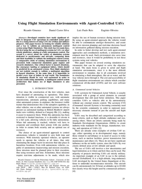 Using Flight Simulation Environments With Agent Controlled Uavs Pdf Simulation Unmanned