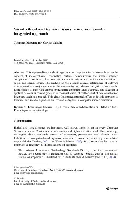 Pdf Social Ethical And Technical Issues In Informatics—an Integrated Approach