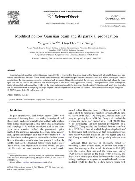 Pdf Modified Hollow Gaussian Beam And Its Paraxial Propagation