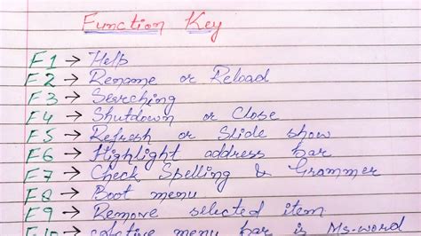 function key of computer use of function key f1 to f12 function