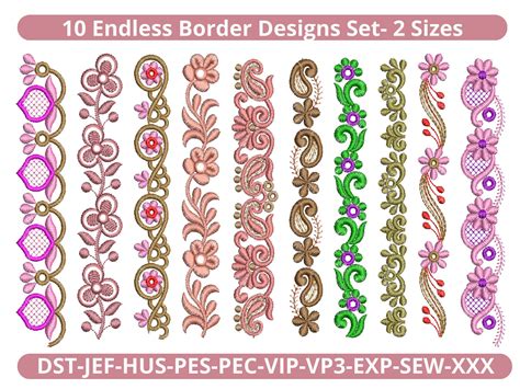 10 Embroidery Border Designs Bundle 2 Sizes Instant Digital Download Etsy Border