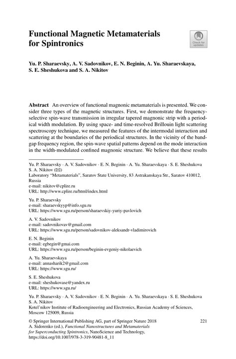Pdf Functional Magnetic Metamaterials For Spintronics