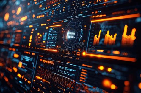 Data Visualization Dashboard With Glowing Digital Analytics And Orange Highlights Stock Image