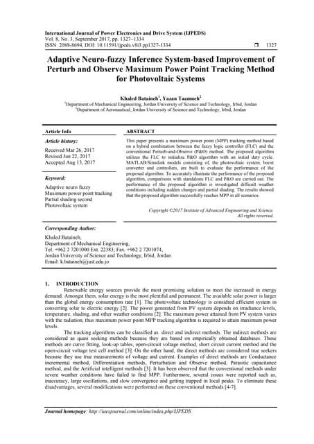 Mppt For Pv System Based On Variable Step Size Pando Algorithm Pdf