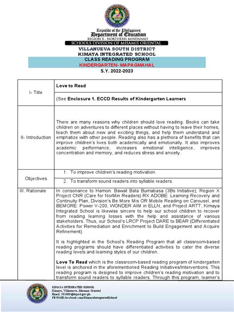 Class Reading Program Love To Read Kindergarten Pdf Teachers