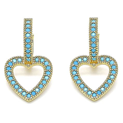 Oro Laminado Huggie Hoop Gold Filled Style Heart Design With Turquoi