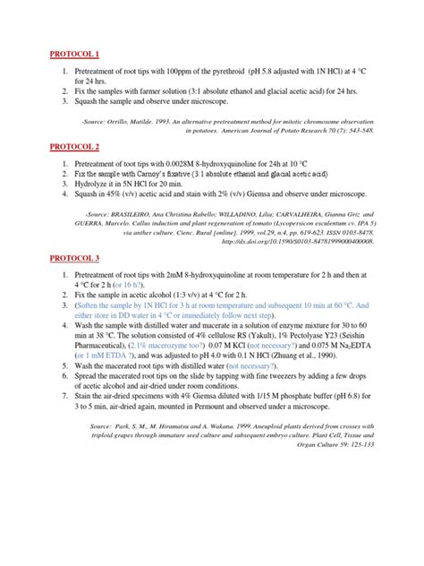 Protocols For Root Tip Chromosome Observation Including References Pdf Staining Fixation