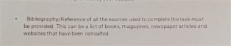 Biblography Reference Of All The Sources Used To Complet E The Task Must