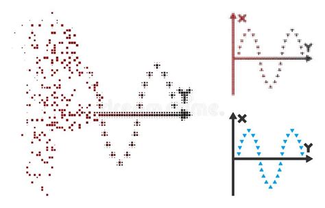 Disintegrating Pixel Halftone Dotted Sinusoid Plot Icon Stock Vector