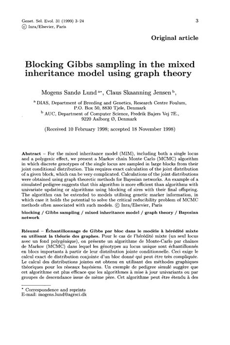 Pdf Blocking Gibbs Sampling In The Mixed Inheritance Model Using Graph Theory