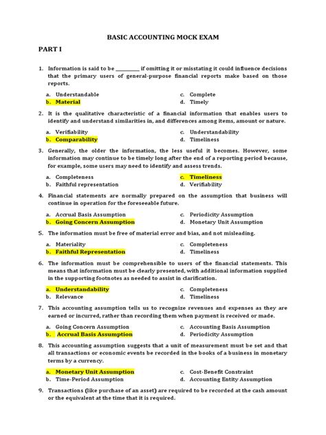 Basic Accounting Mock Exam Pdf