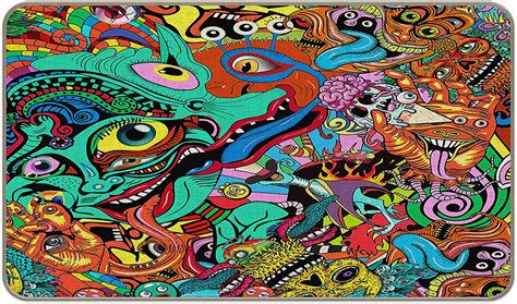 Abstract Hippie Psychedelic Entrance Door Match Doormats Decor Goth Fantasy Trippy Fractal