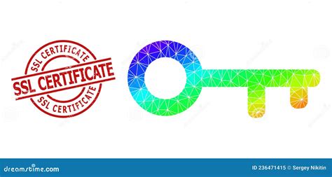 Grunge Ssl Certificate Badge And Lowpoly Spectrum Key Icon With Gradient Stock Vector Grunge Ssl Certificate Badge And Lowpoly Spectrum Key Icon With Gradient Stock Vector