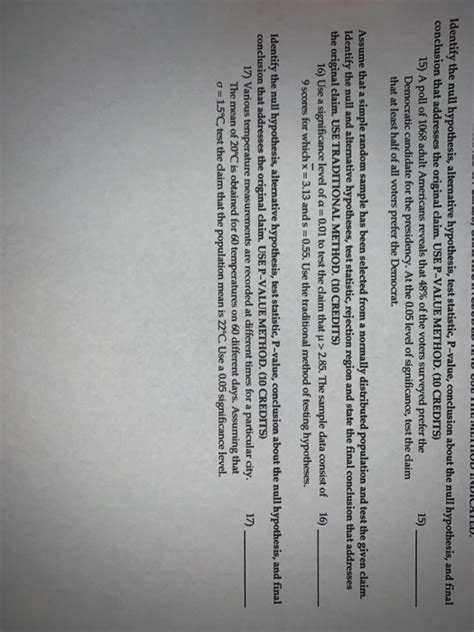 Solved 1 D Identify The Null Hypothesis Alternative