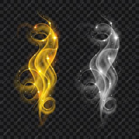 Premium Vector Set Of Translucent Gray And Yellow Smoke With Sparkles Transparency Only In