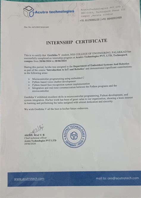 Geethika Vivek On Linkedin Internship Robotics Embeddedsystems
