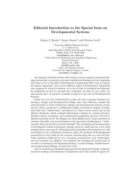 Pdf Editorial Introduction To The Special Issue On Developmental Systems