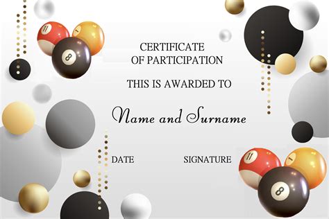 Printable Certificate Of Participation In Billiard Tournament