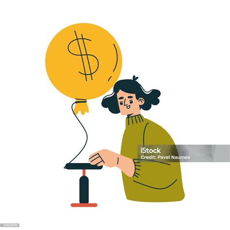 주식에 투자 와 여자 캐릭터 부는 것 풍선 거래 이익 벡터 일러스트 개념에 대한 스톡 벡터 아트 및 기타 이미지 개념