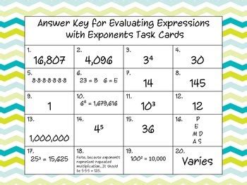 Evaluating Expressions With Exponents Task Cards By SJC Co Teaching