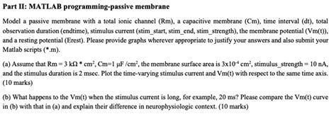 solved part ii matlab programming passive membranemodel a