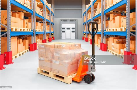 창고에 골판지 상자가있는 팔레트 트럭 3d 렌더링 3차원 형태에 대한 스톡 사진 및 기타 이미지 3차원 형태 트럭 개념 Istock