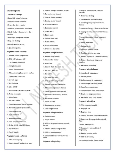 100 C Programs Pdf String Computer Science Matrix Mathematics