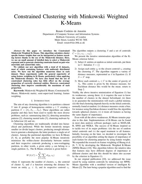 Pdf Constrained Clustering With Minkowski Weighted K Means