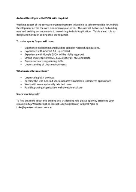 Andriod Developer Android 2 2 And Gson Skills Required Pdf