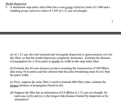 Solved Modal Dispersion 5 A Multimode Step Index Silica