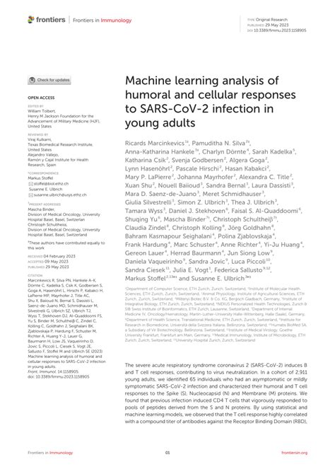 Pdf Machine Learning Analysis Of Humoral And Cellular Responses To Sars Cov 2 Infection In