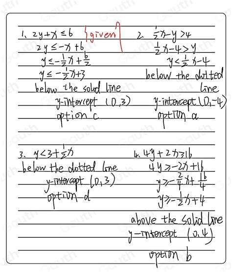 solved question 5 match each inequality with its graph not yet 1 2y