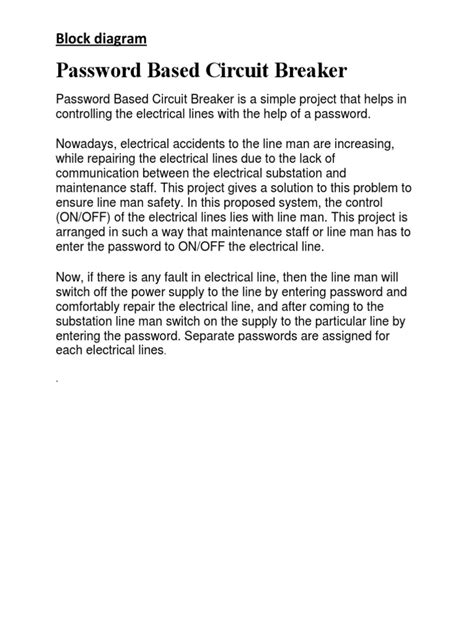 Password Based Circuit Breaker Block Diagram Pdf