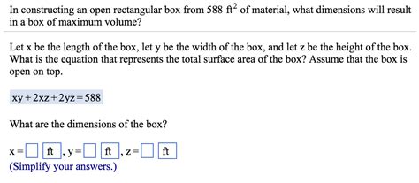 Solved In Constructing An Open Rectangular Box From 588 Ft2