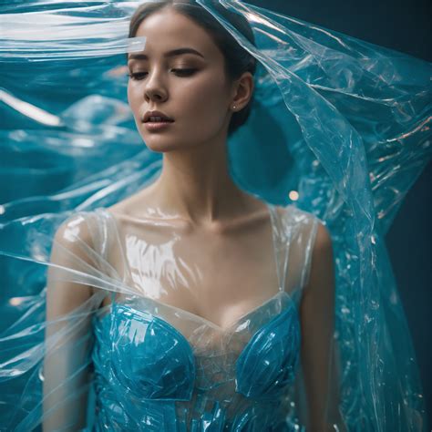 Lexica Woman Covated In Plastic Dress Made Of Smooth Clear Plastic