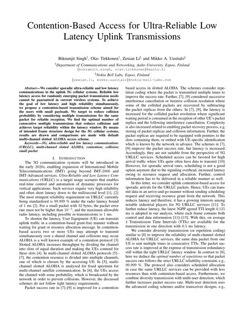 Pdf Contention Based Access For Ultra Reliable Low Latency Uplink Transmissions